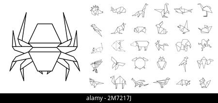 Line origami animals. Abstract polygon animals. Folded paper shapes ...