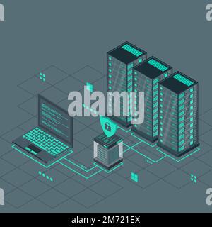 Server room rack, blockchain technology, token api access, data center, cloud storage concept ...