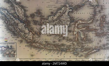 Blurry defocused Indonesian map on the wall. Kalimantan Borneo, Java ...