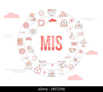mis management information system concept with big words and people surrounded by related icon ...
