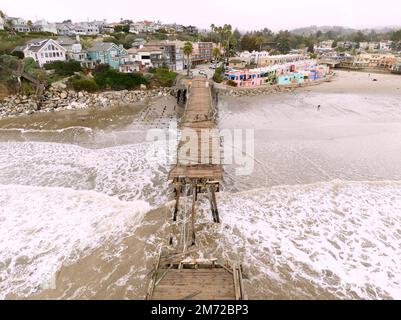 Aerial view of the Capitola Beachfront in Capitola, CA after the most ...