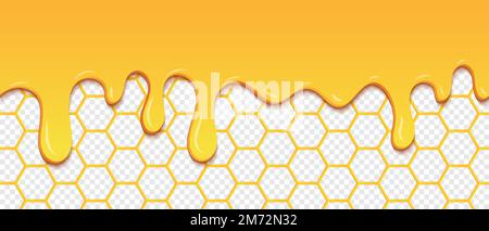 Yellow pattern with honeycomb and honey drips. Dripping honey seamless ...