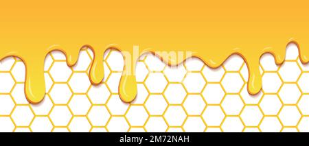 Yellow pattern with honeycomb and honey drips. Dripping honey seamless ...