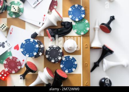 Gamepad, laying cards with the chips on the table Stock Photo - Alamy