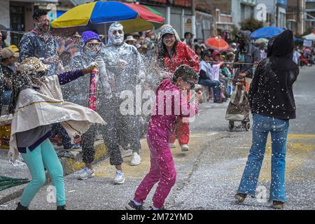 Traditional carnival game where foam, face paint and talc are used ...