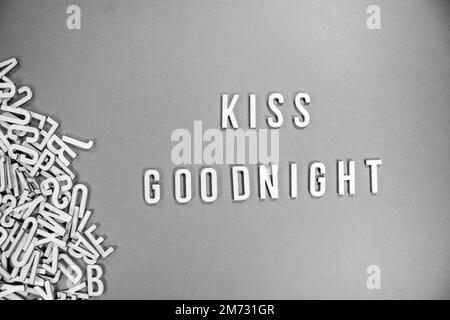 GOODNIGHT in wooden English language capital letters spilling from a ...
