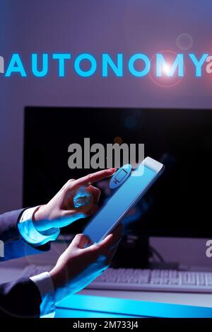 Text caption presenting Autonomy. Concept meaning vehicle that can ...