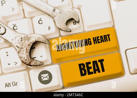 Text sign showing Monitoring Heart Beat. Business overview Measure or ...