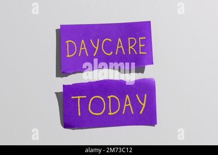 Text caption presenting Daycare. Business overview offering care to ...