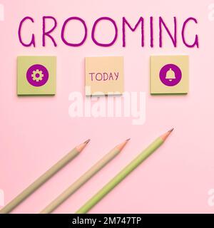 Text sign showing Grooming. Word for hygienic care and enhancing the ...