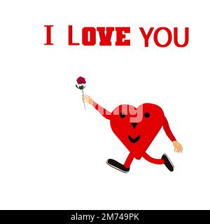 Drawing of a heart running to bring a rose to his beloved. nice draws ...