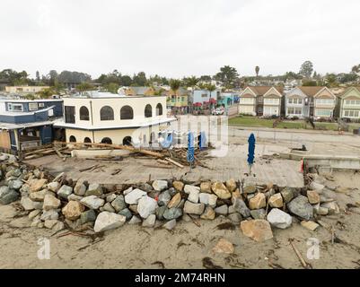 Aerial view of the Capitola Beachfront in Capitola, CA after the most ...