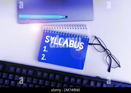 Writing displaying text Syllabus. Business showcase a summary outline ...