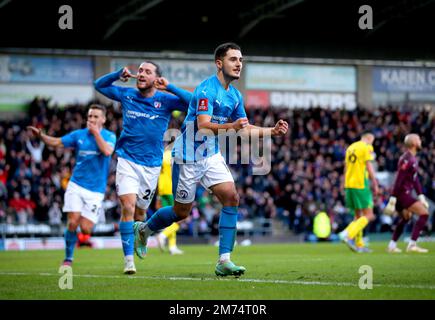 Chesterfield's Armando Dobra celebrates scoring their side's third goal ...