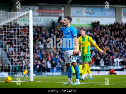Chesterfield's Armando Dobra celebrates scoring their side's second ...
