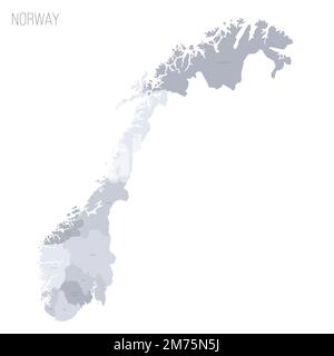 Vector regional map of Norway with counties and territories, and ...