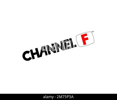 Fairchild Channel F, rotated logo, white background B Stock Photo - Alamy