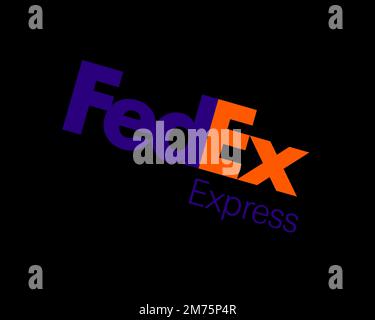 FedEx Express, rotated, black background, logo, brand name Stock Photo ...