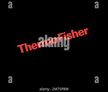 Fermentas, rotated logo, black background B Stock Photo - Alamy