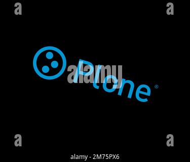 Plone software, rotated logo, black background Stock Photo - Alamy