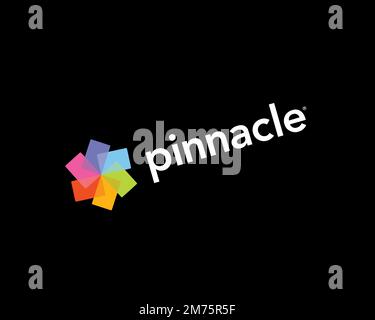 Pinnacle Systems, rotated logo, black background B Stock Photo - Alamy