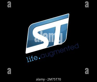 STMicroelectronics, rotated logo, black background B Stock Photo - Alamy