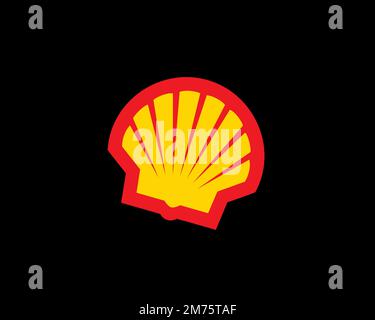 Royal Dutch Shell, rotated logo, black background Stock Photo - Alamy