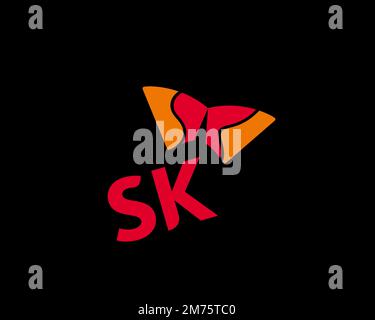 SK Group, rotated logo, black background B Stock Photo - Alamy