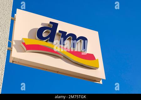 Sign and logo dm, drugstore, North Rhine-Westphalia, Germany Stock ...