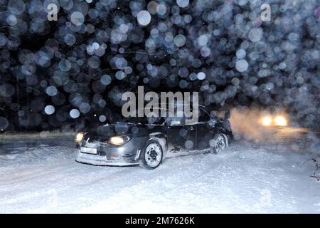 winter racing at night, transport, trip, snow, slippery, driving a car ...