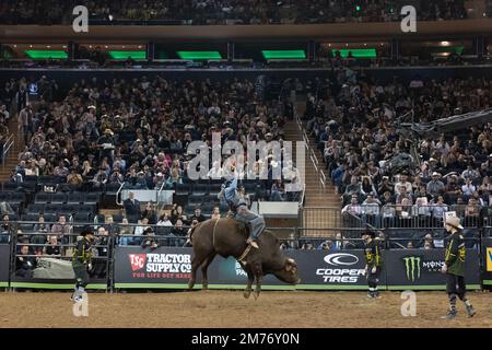 Professional Bull Rider Alex Cerqueira rides a bull named Viper during ...
