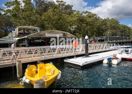 Church Point Sydney commuter wharf and precinct with waterfront store ...