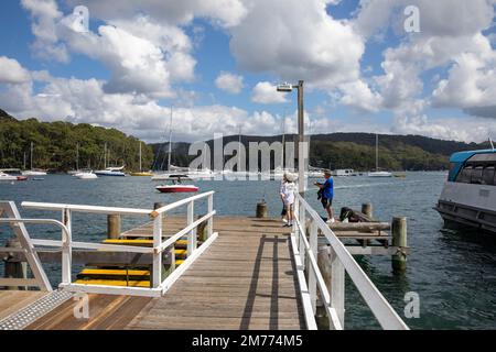 Church Point Sydney commuter wharf and precinct with waterfront store ...