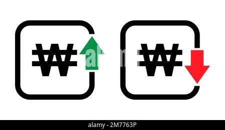 Set of cost symbol won increase and decrease icon. Money vector symbol ...