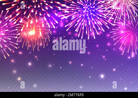 Realistic festive fireworks with transparency effect. Colorful ...