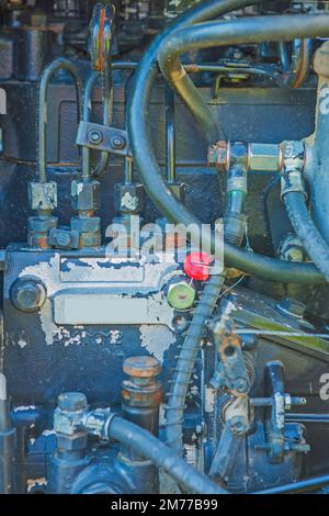 old messy diesel motor close up view Stock Photo - Alamy