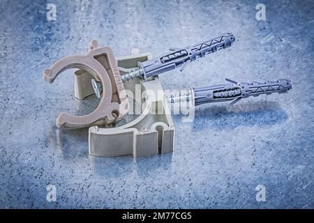 Pipe sockets on metallic background construction concept Stock Photo ...