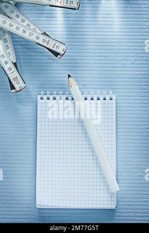 Spiral notepad pencil measuring tape construction concept Stock Photo ...