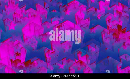 3D rendering of an array of star shapes. Stars of different sizes in ...