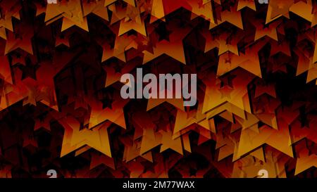 3D rendering of an array of star shapes. Stars of different sizes in ...