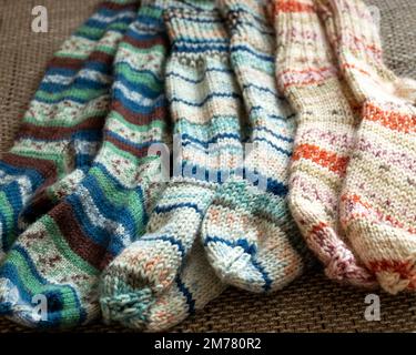 multicolor hand knitted different sizes and different colors warm ...