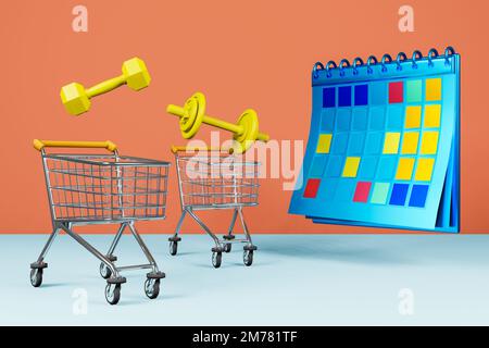 Fitness Shopping, Subscription or Equipment Sales Concept. 3D ...