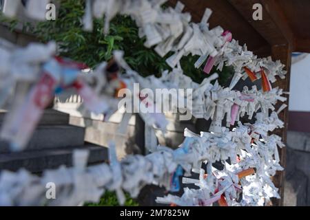 A fortune telling slip at Tomioka Shrine closeup Stock Photo - Alamy