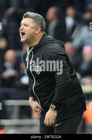 Portsmouth interim manager Simon Bassey during the Emirates FA Cup ...