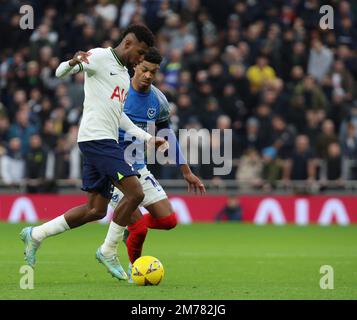 L-R Michael Morrison of Portsmouth and Tottenham Hotspur's Oliver Skipp ...