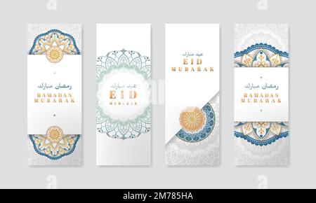White and silver Eid Mubarak banners vector set Stock Vector Image ...