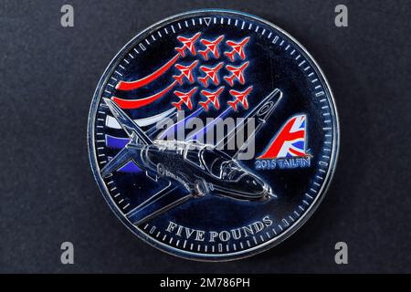 A commemorative £5 coin featuring the Red Arrows Formation team Stock ...