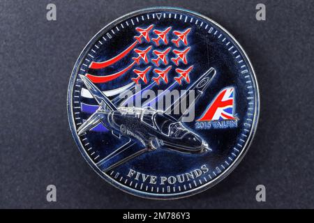 A commemorative £5 coin featuring the Red Arrows Formation team Stock ...