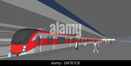 Isolated blueprint of blue modern train. Side, top and front views ...