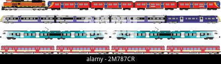 Isolated blueprint of blue modern train. Side, top and front views ...